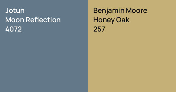 Jotun Moon Reflection vs. Benjamin Moore Honey Oak comparison