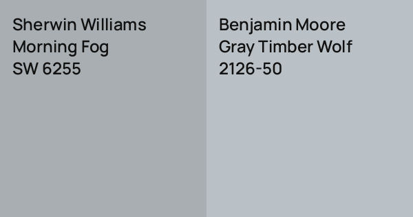 Sherwin Williams Morning Fog vs. Benjamin Moore Gray Timber Wolf comparison
