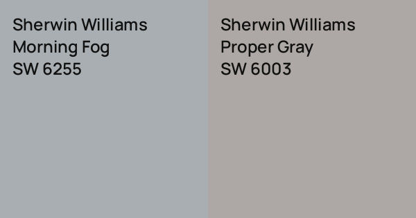 Sherwin Williams Morning Fog vs. Sherwin Williams Proper Gray comparison