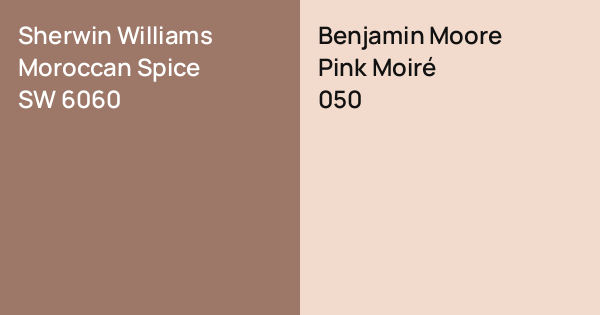Sherwin Williams Moroccan Spice vs. Benjamin Moore Pink Moiré comparison
