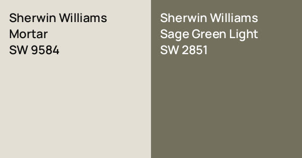 Sherwin Williams Mortar vs. Sherwin Williams Sage Green Light comparison