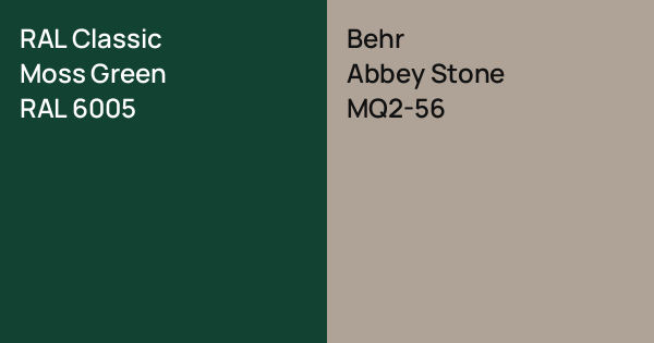 RAL Classic Moss Green vs. Behr Abbey Stone comparison