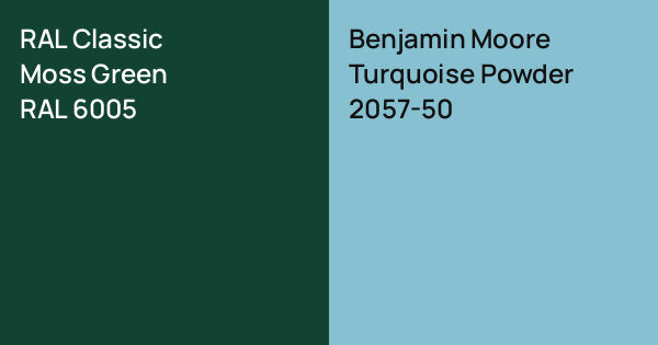 RAL Classic Moss Green vs. Benjamin Moore Turquoise Powder comparison