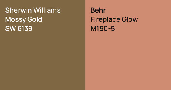 Sherwin Williams Mossy Gold vs. Behr Fireplace Glow comparison