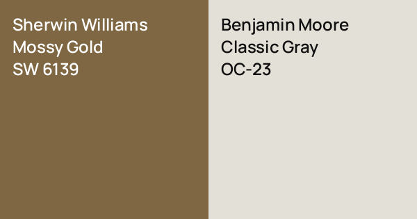 Sherwin Williams Mossy Gold vs. Benjamin Moore Classic Gray comparison