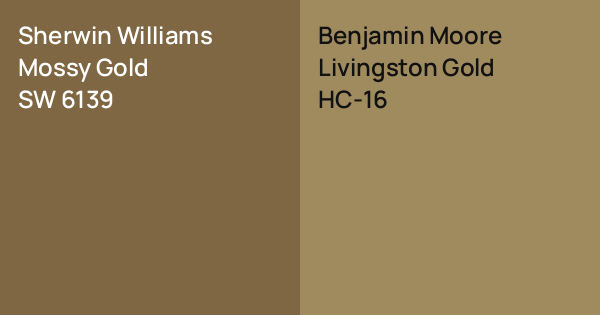 Sherwin Williams Mossy Gold vs. Benjamin Moore Livingston Gold comparison