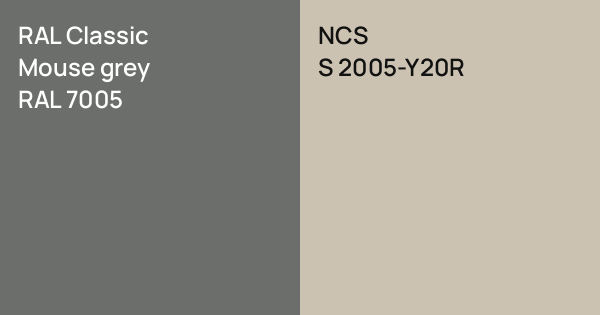 RAL Classic Mouse grey vs. NCS S 2005-Y20R comparison