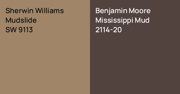 Sherwin Williams Mudslide vs. Benjamin Moore Mississippi Mud comparison