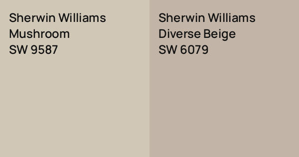 Sherwin Williams Mushroom vs. Sherwin Williams Diverse Beige comparison