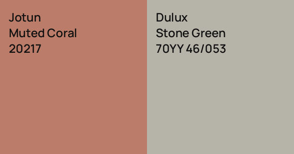 Jotun Muted Coral vs. Dulux Stone Green comparison