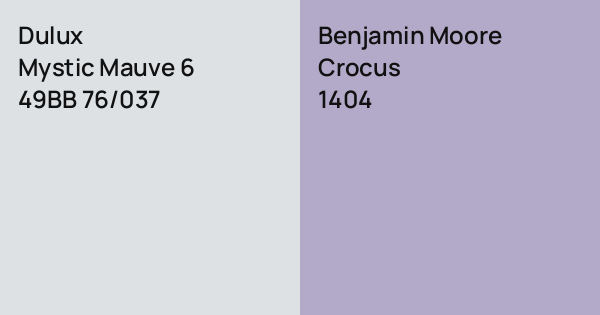 Dulux Mystic Mauve 6 vs. Benjamin Moore Crocus comparison