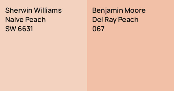 Sherwin Williams Naive Peach vs. Benjamin Moore Del Ray Peach comparison
