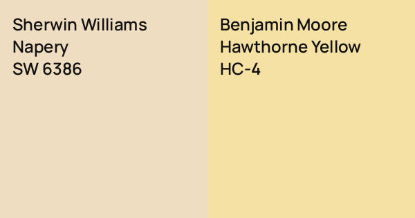 Sherwin Williams Napery vs. Benjamin Moore Hawthorne Yellow comparison