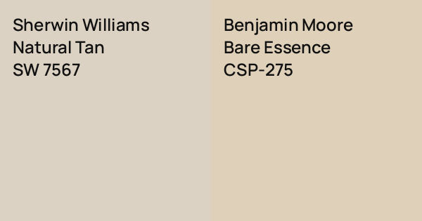Sherwin Williams Natural Tan vs. Benjamin Moore Bare Essence comparison