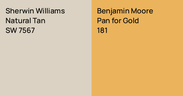 Sherwin Williams Natural Tan vs. Benjamin Moore Pan for Gold comparison