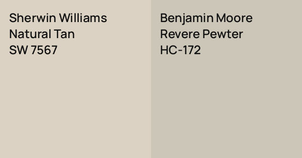 Sherwin Williams Natural Tan vs. Benjamin Moore Revere Pewter comparison