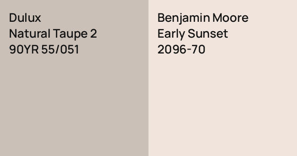 Dulux Natural Taupe 2 vs. Benjamin Moore Early Sunset comparison