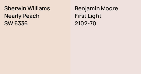 Sherwin Williams Nearly Peach vs. Benjamin Moore First Light comparison