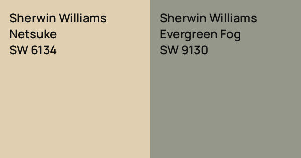 Sherwin Williams Netsuke vs. Sherwin Williams Evergreen Fog comparison