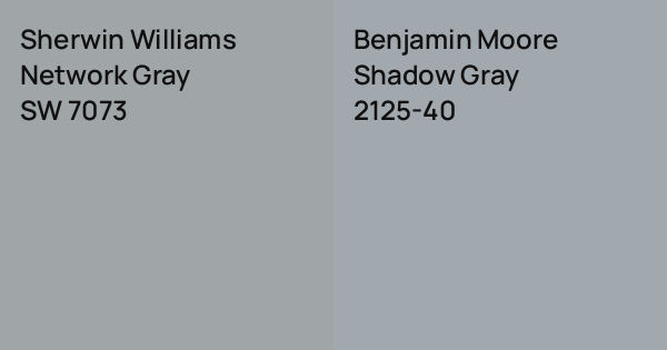 Sherwin Williams Network Gray vs. Benjamin Moore Shadow Gray comparison