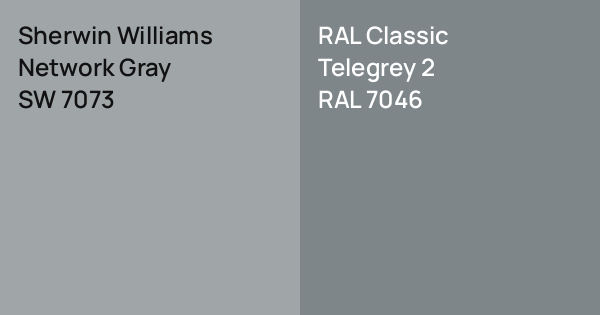 Sherwin Williams Network Gray vs. RAL Classic Telegrey 2 comparison