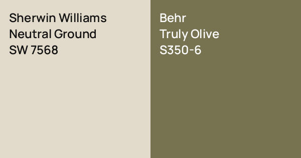 Sherwin Williams Neutral Ground vs. Behr Truly Olive comparison