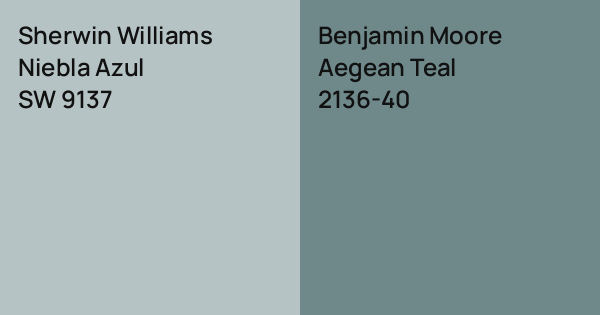 Sherwin Williams Niebla Azul vs. Benjamin Moore Aegean Teal comparison