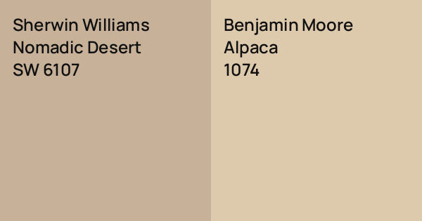 Sherwin Williams Nomadic Desert vs. Benjamin Moore Alpaca comparison