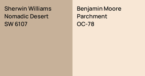Sherwin Williams Nomadic Desert vs. Benjamin Moore Parchment comparison