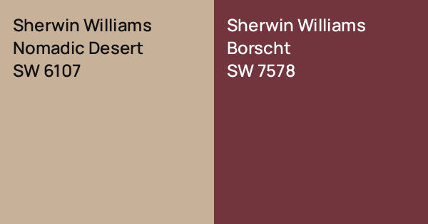 Sherwin Williams Nomadic Desert vs. Sherwin Williams Borscht comparison