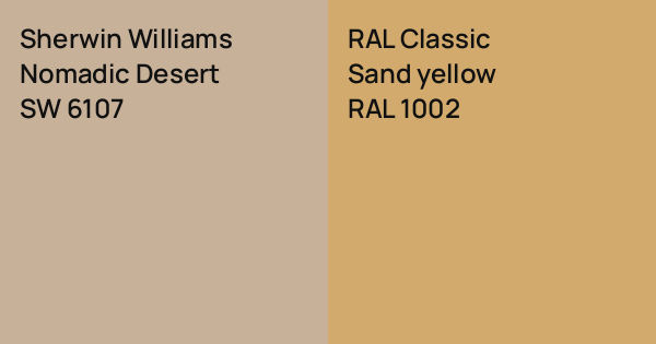 Sherwin Williams Nomadic Desert vs. RAL Classic Sand yellow comparison