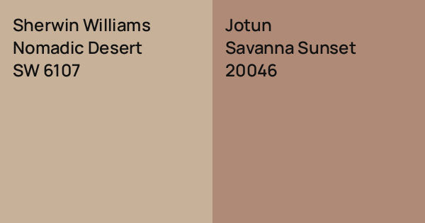 Sherwin Williams Nomadic Desert vs. Jotun Savanna Sunset comparison
