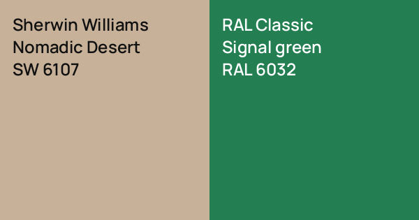 Sherwin Williams Nomadic Desert vs. RAL Classic Signal green comparison