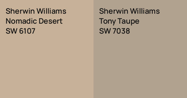 Sherwin Williams Nomadic Desert vs. Sherwin Williams Tony Taupe comparison
