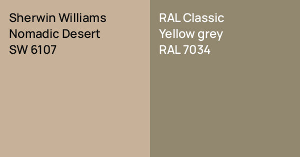 Sherwin Williams Nomadic Desert vs. RAL Classic Yellow grey comparison