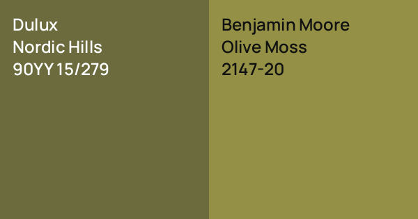 Dulux Nordic Hills vs. Benjamin Moore Olive Moss comparison