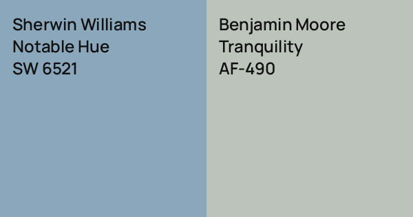 Sherwin Williams Notable Hue vs. Benjamin Moore Tranquility comparison