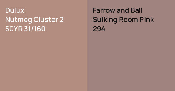 Dulux Nutmeg Cluster 2 vs. Farrow and Ball Sulking Room Pink comparison