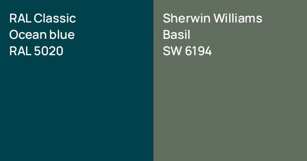 RAL Classic Ocean blue vs. Sherwin Williams Basil comparison