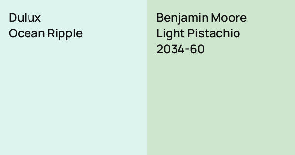 Dulux Ocean Ripple vs. Benjamin Moore Light Pistachio comparison
