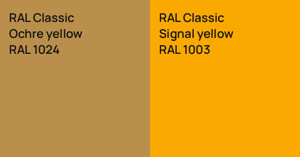 RAL Classic Ochre yellow vs. RAL Classic Signal yellow comparison