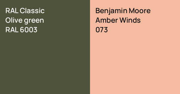 RAL Classic Olive green vs. Benjamin Moore Amber Winds comparison