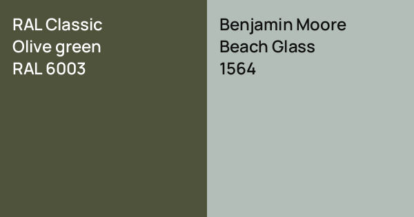 RAL Classic Olive green vs. Benjamin Moore Beach Glass comparison