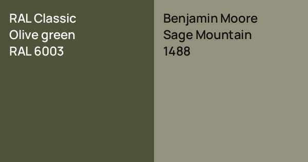 RAL Classic Olive green vs. Benjamin Moore Sage Mountain comparison