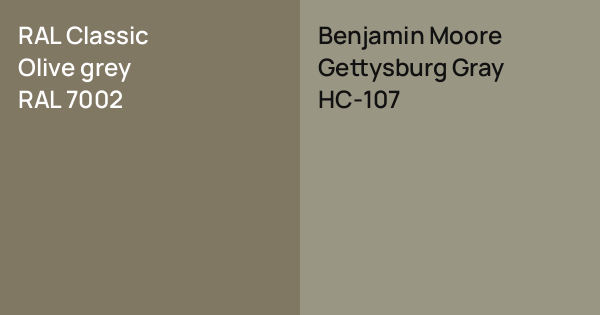 RAL Classic Olive grey vs. Benjamin Moore Gettysburg Gray comparison