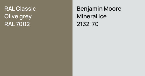 RAL Classic Olive grey vs. Benjamin Moore Mineral Ice comparison