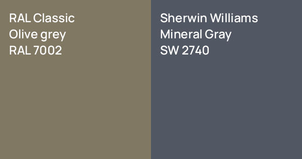 RAL Classic Olive grey vs. Sherwin Williams Mineral Gray comparison