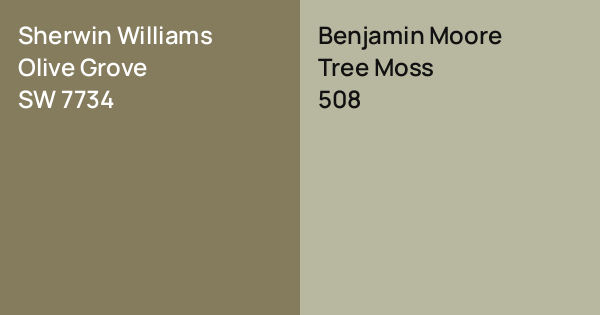Sherwin Williams Olive Grove vs. Benjamin Moore Tree Moss comparison