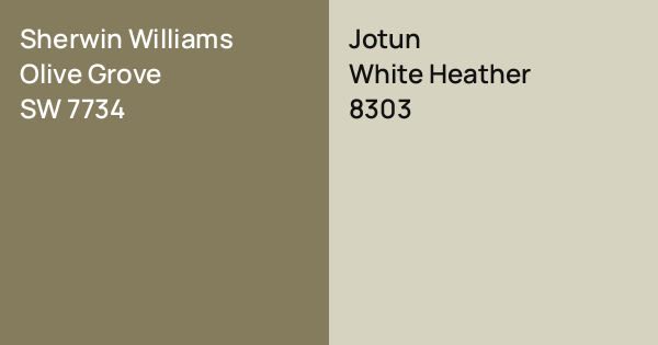 Sherwin Williams Olive Grove vs. Jotun White Heather comparison