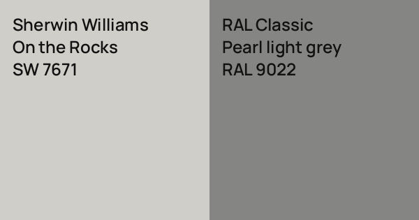 Sherwin Williams On the Rocks vs. RAL Classic Pearl light grey comparison